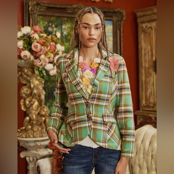 Aratta | Jackets & Coats | Aratta Mcqueen Blazer Green Plaid With ...